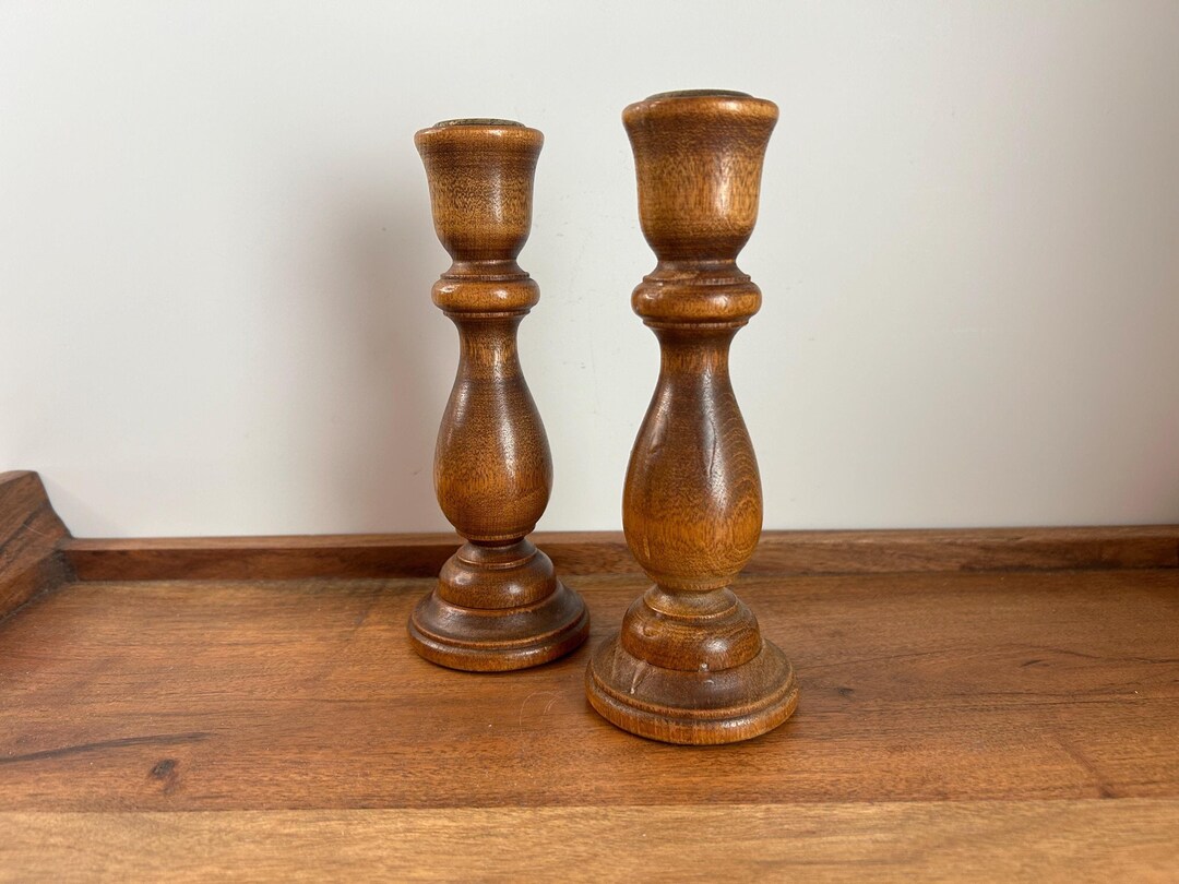 Vintage Wooden Candlestick Holders - Set of 2 | Retro Mid-century ...