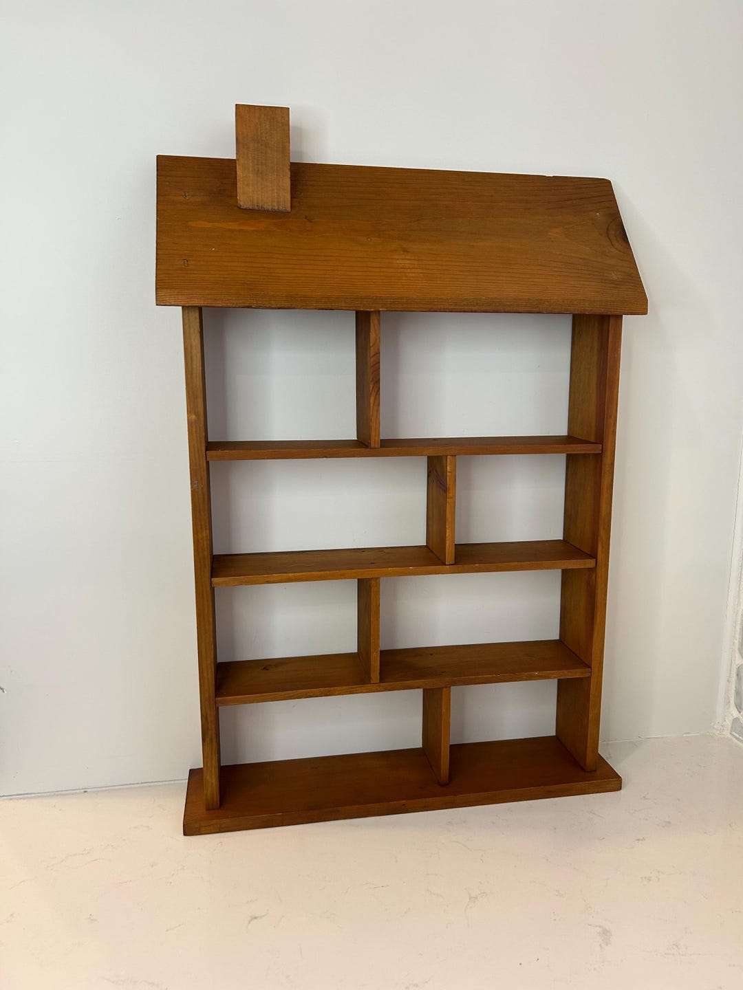 Vintage Wooden House-shaped Shadow Box Display Shelf Rustic Farmhouse ...