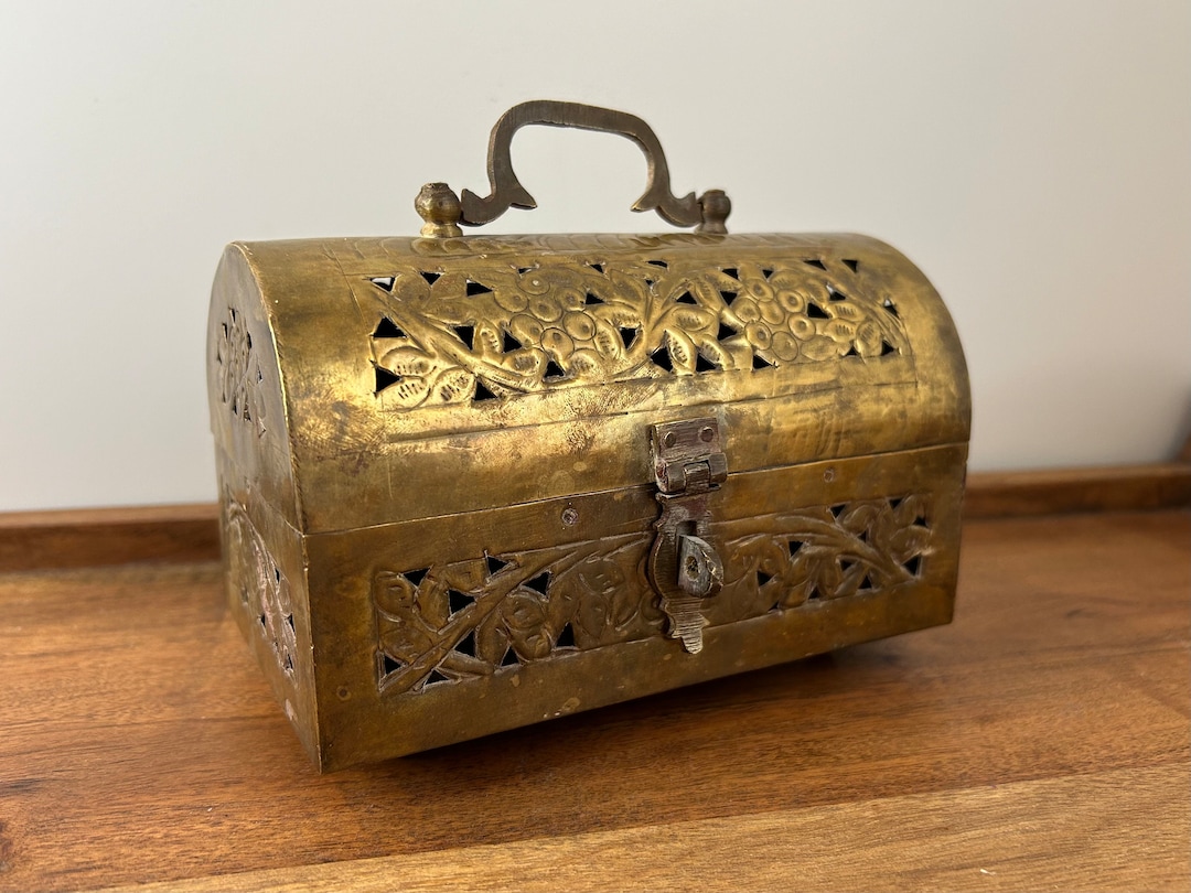 Vintage Brass Incense Box | Vintage Indian Brass Jewelry Storage Chest ...