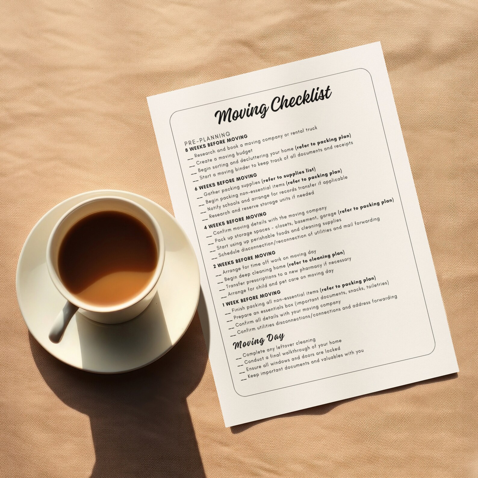 Moving Guide Checklist Simple Packing Moving Kit Planner List Easy ...