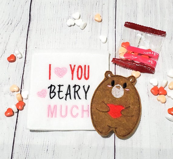 Beary much Valentine card pocket for kids with bear finger puppet and ...