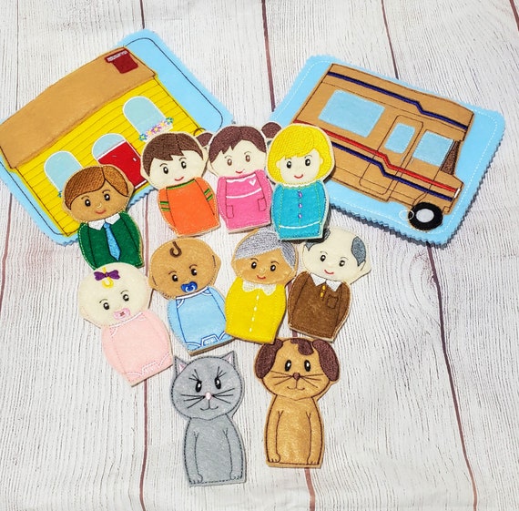 My Family Felt finger Puppets with house and RV quiet book pages ...