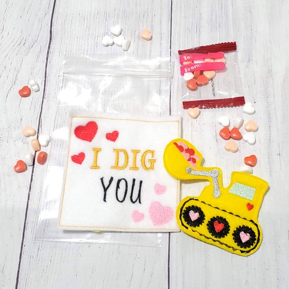 I dig you Valentine card pocket for kids with construction truck finger ...