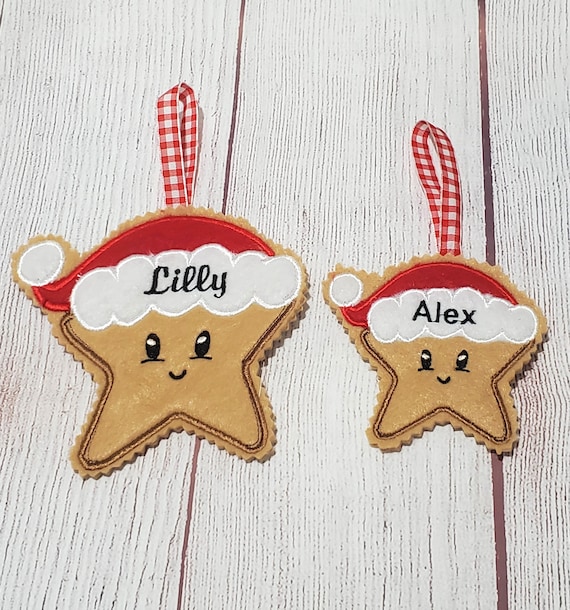 Personalized gingerbread felt star Christmas ornament or Christmas gift ...