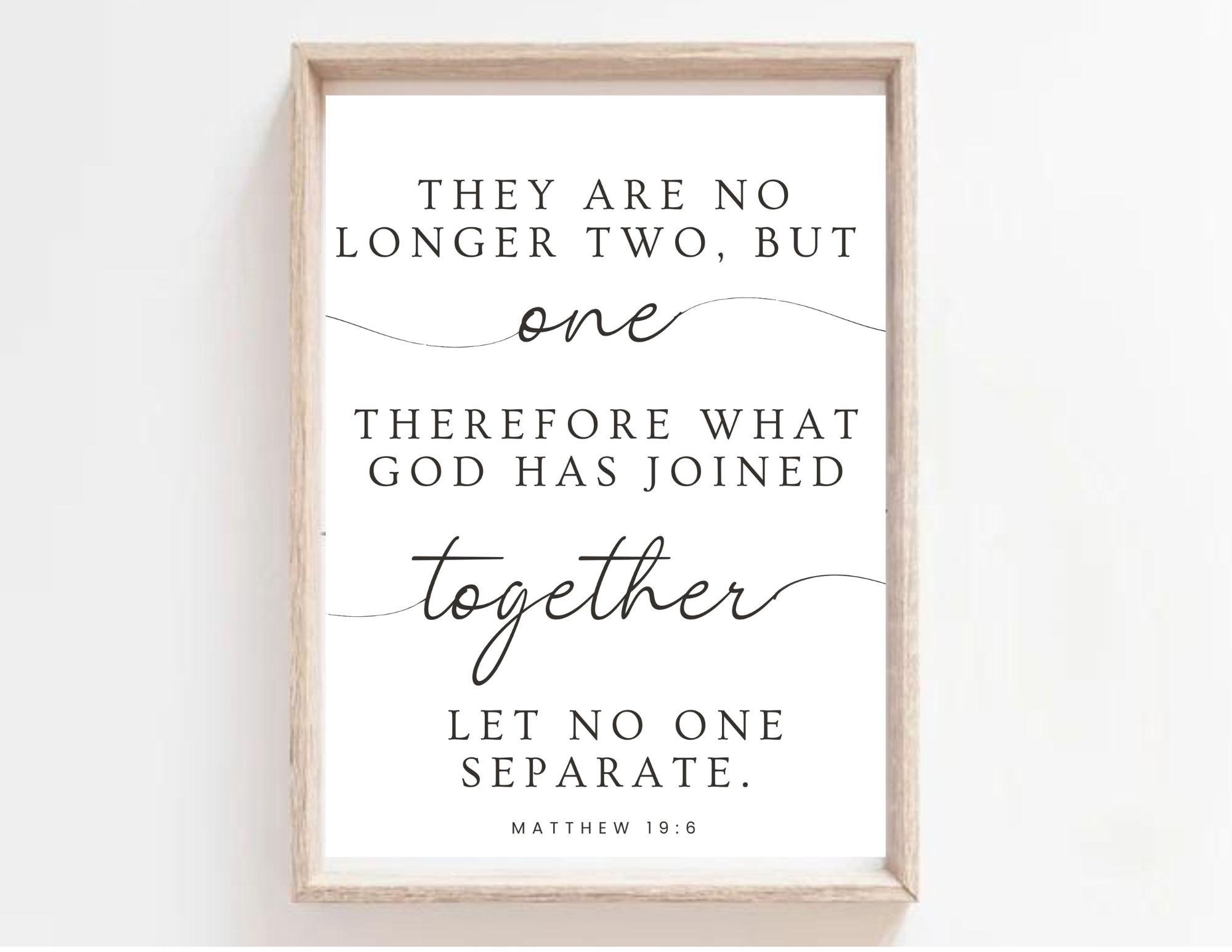 No Longer Two but One Wedding Bible Verse Sign, Matthew 19:6 Scripture ...