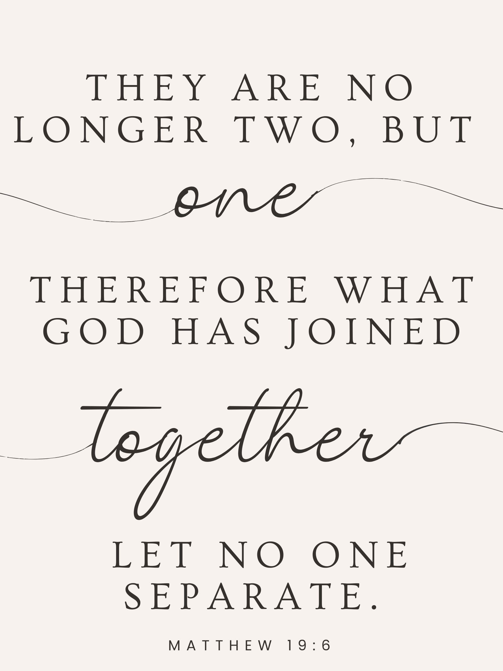No Longer Two but One Wedding Bible Verse Sign, Matthew 19:6 Scripture ...