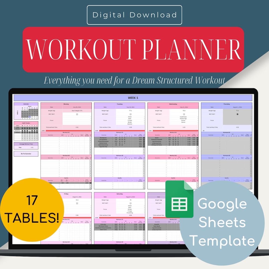Digital Google Sheets 12 WEEK Workout Planner, Automated Editable ...