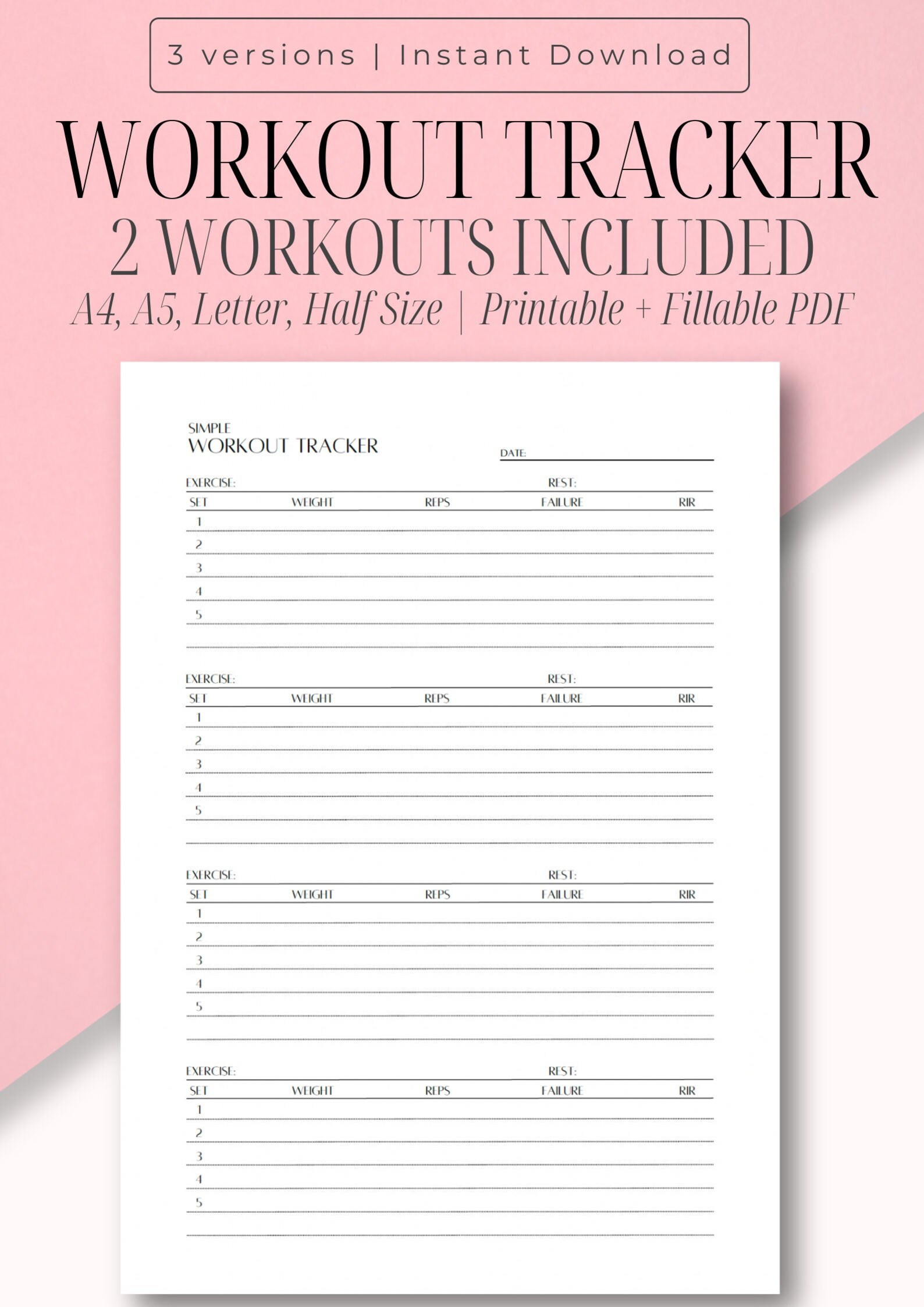 Simple Workout Tracker Printable & Digital, Daily Weightlifting Fitness ...