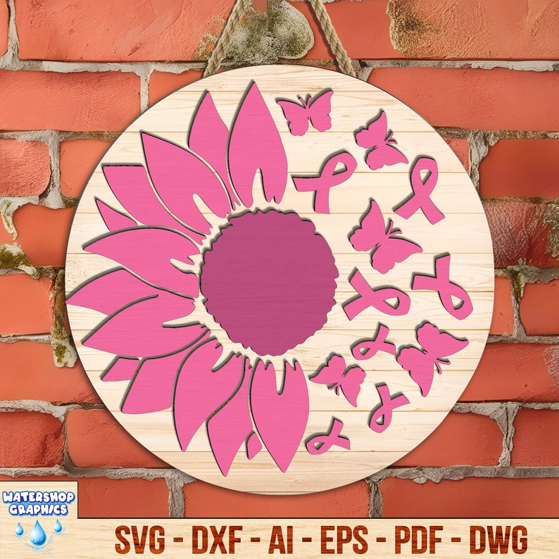 Breast Cancer Door Hanger Cutfile Svg,sunflower Breast Cancer Door Sign ...