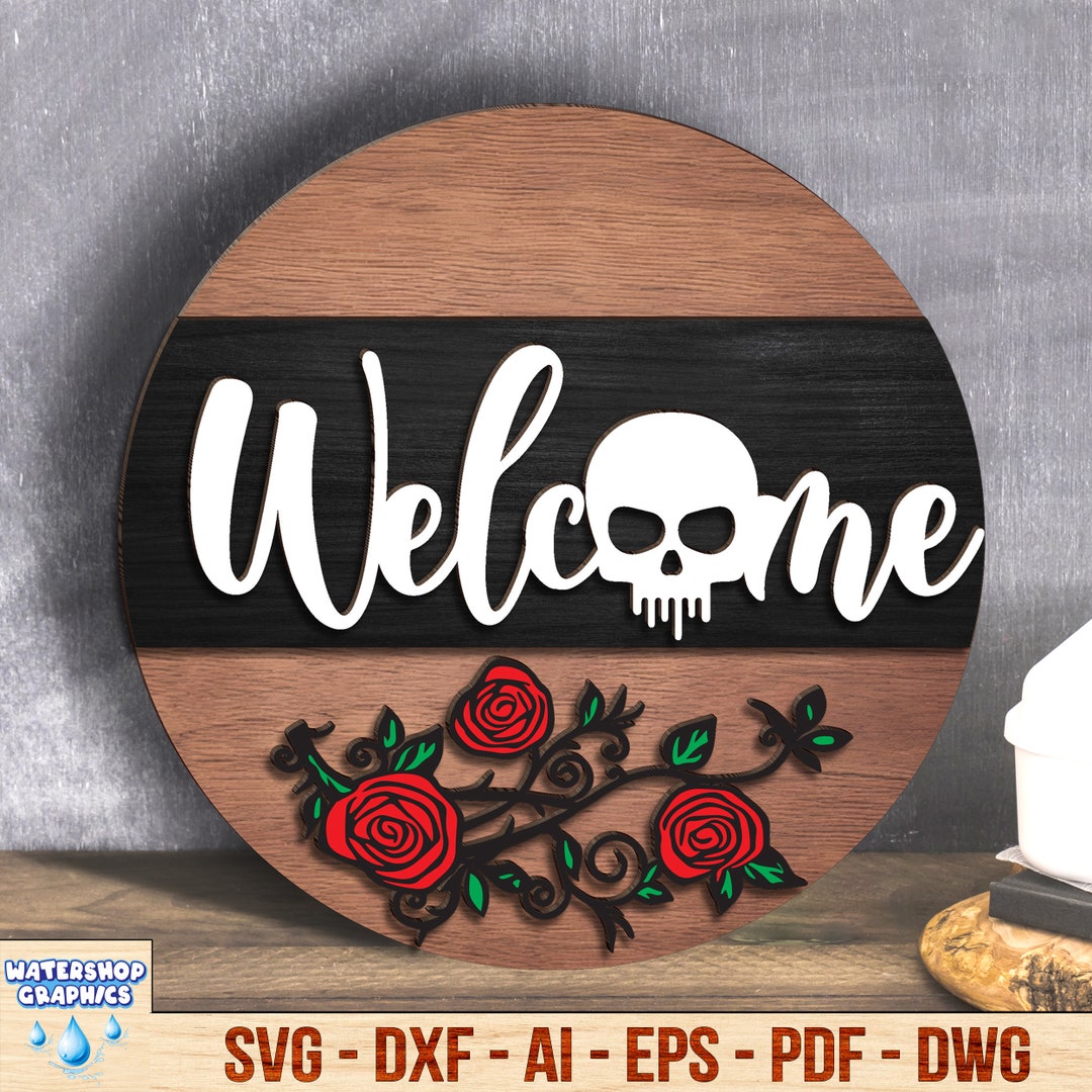 Halloween Welcome Door Sign Svg,halloween Skull Rose Svg,halloween Door ...
