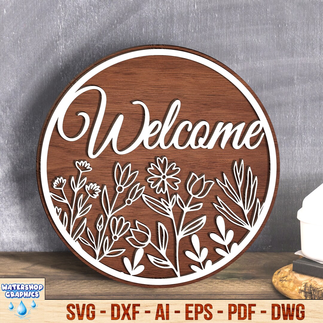 Flower Welcome Door Sign Svg ,flower Welcome Sign Svg ,flower Door ...