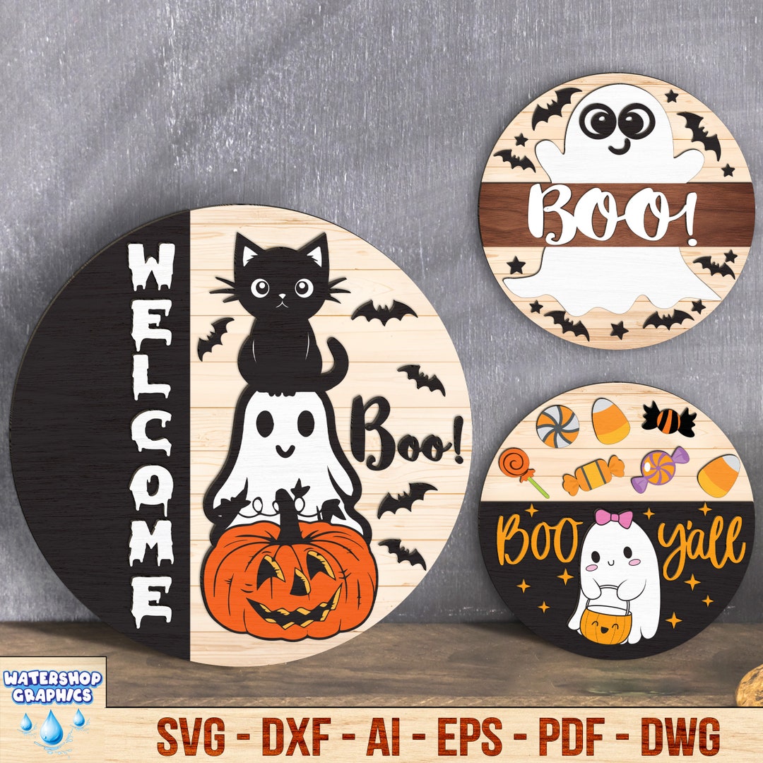 Bundle Halloween Welcome Door Sign Svg, Halloween Door Hanger Svg,ghost ...