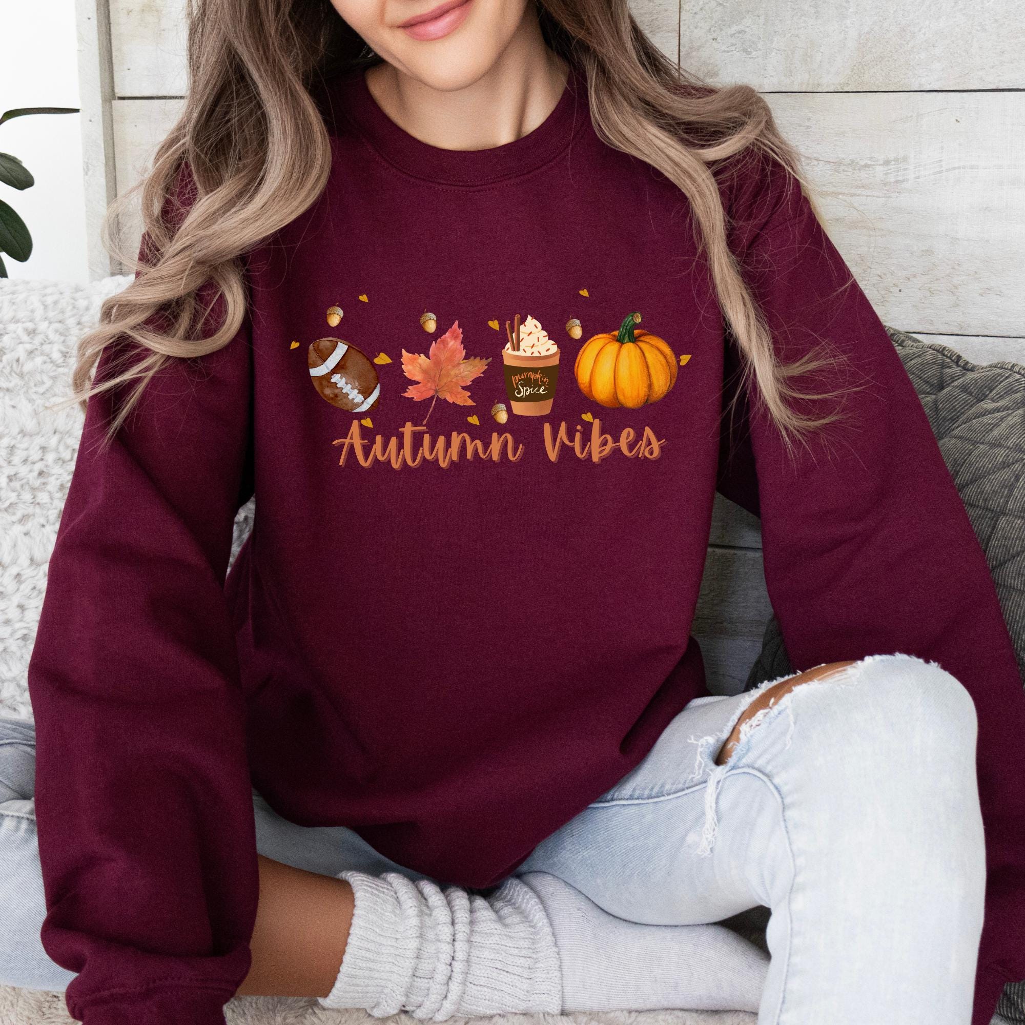 Autumn Vibes Sweatshirt, Pumpkin Spice Latte Fall Sweater, Cute ...