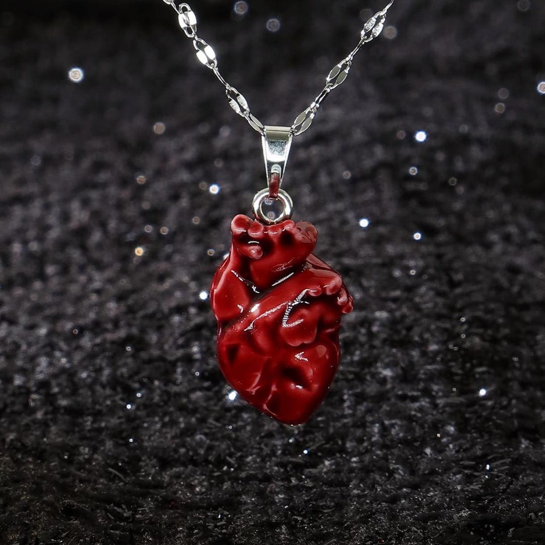 Realistic Anatomical Red Clay Heart Necklace, Personalized Gift for Her ...