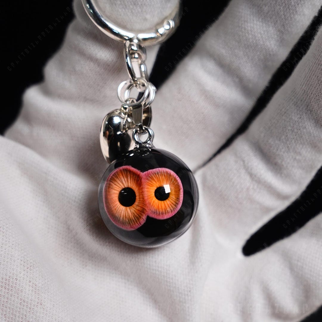Creepy Cute Twin Eye Keychain | Orange Pink Eyeball Charm | Handmade ...