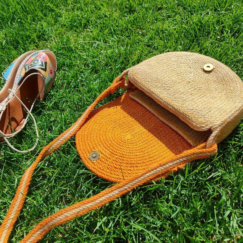 Crossbody Bag Made of Natural Jute LADA Orange. Small Crossbody Bag ...