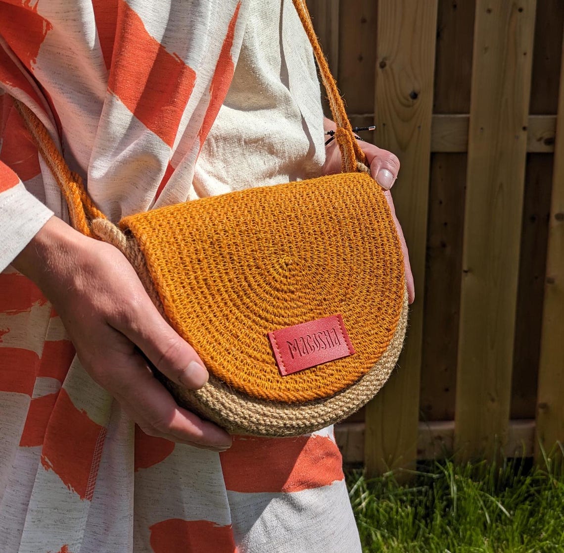 Crossbody Bag Made of Natural Jute LADA Orange. Small Crossbody Bag ...
