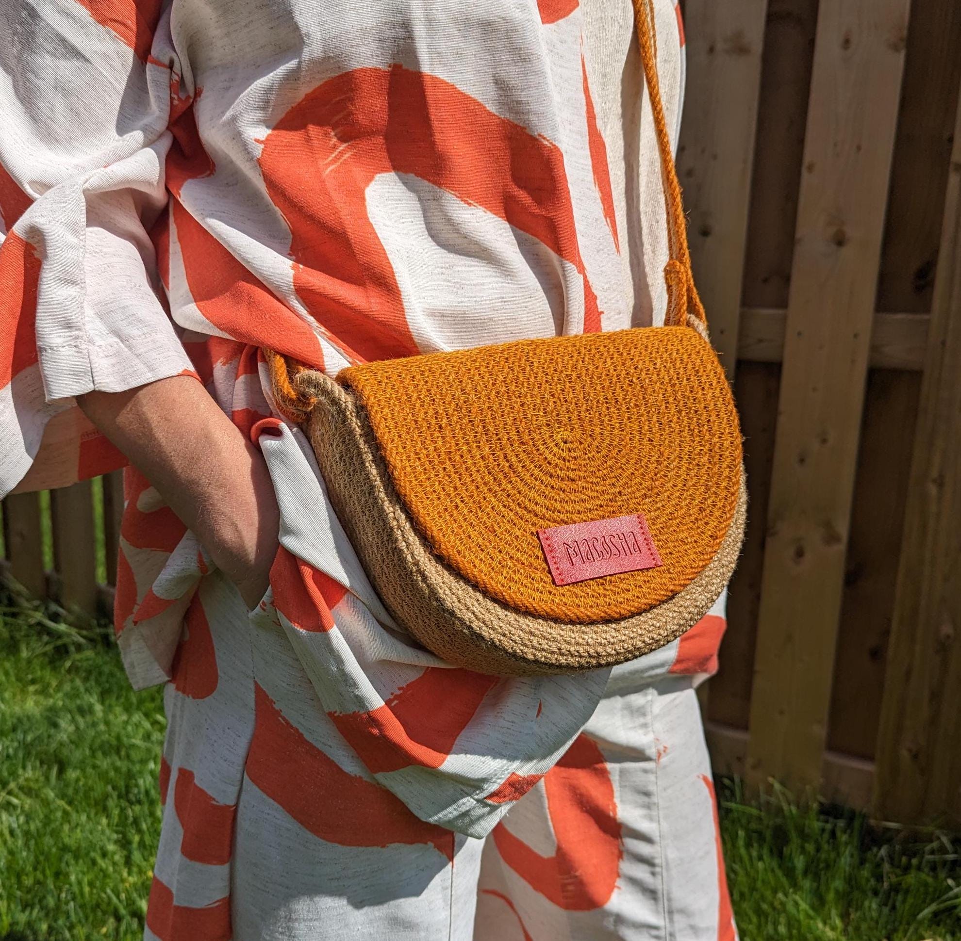 Crossbody Bag Made of Natural Jute LADA Orange. Small Crossbody Bag ...