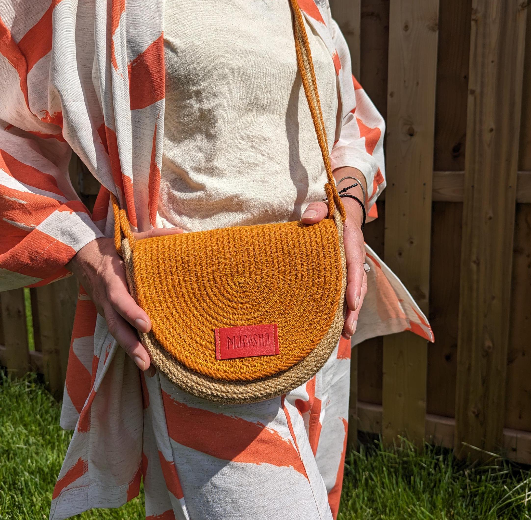 Crossbody Bag Made of Natural Jute LADA Orange. Small Crossbody Bag ...