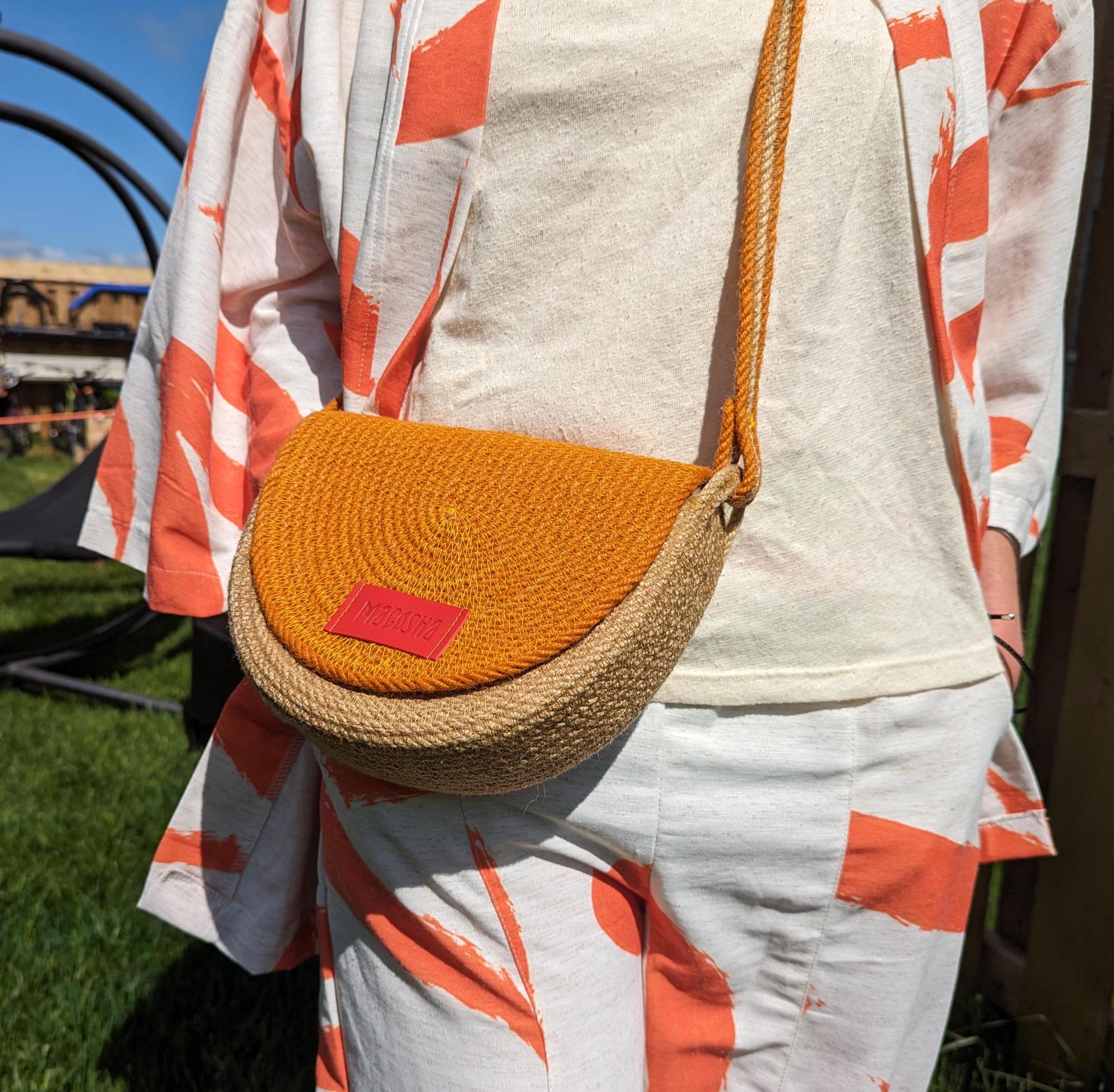 Crossbody Bag Made of Natural Jute LADA Orange. Small Crossbody Bag ...