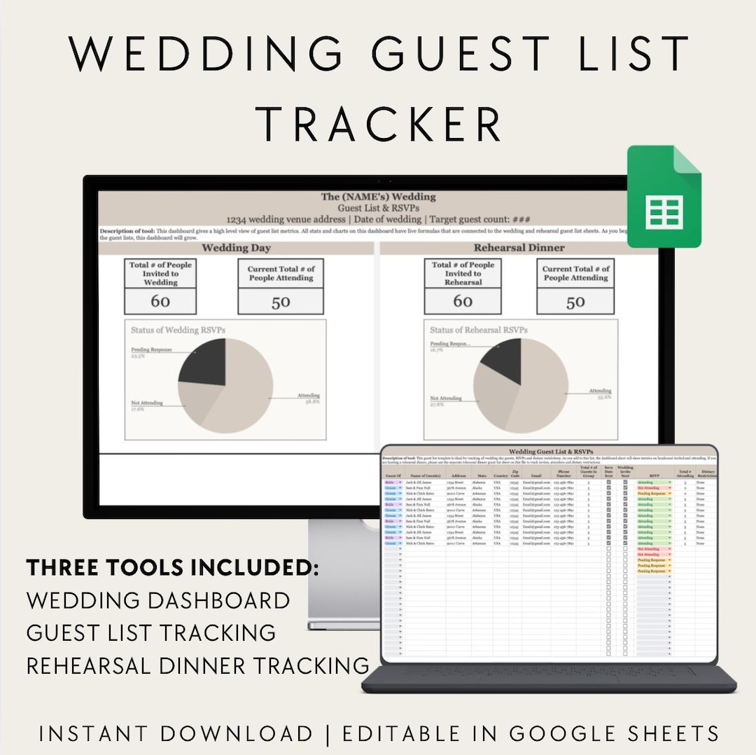 Wedding Guest List Tracker | Google Sheets RSVP Dashboard (instant ...