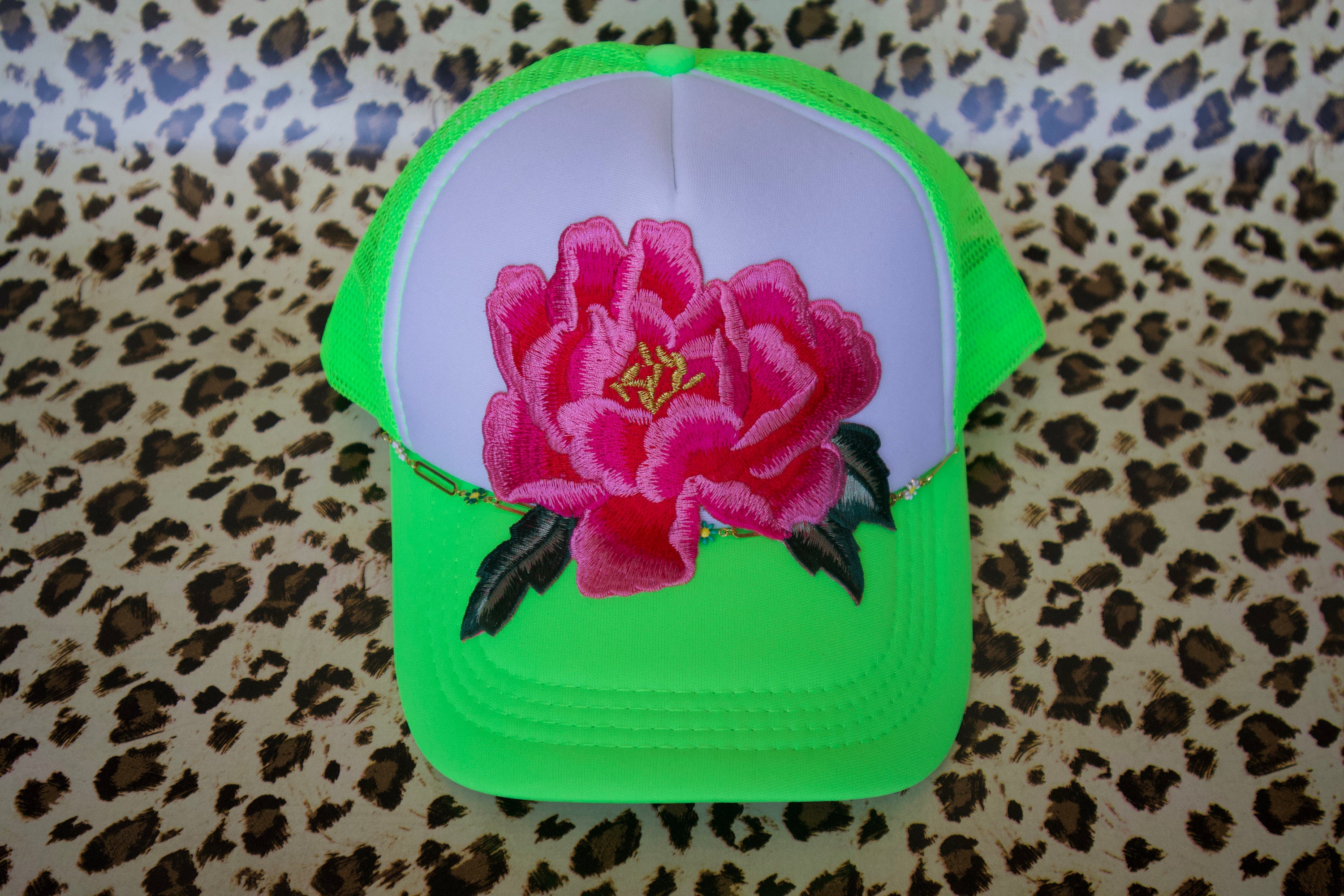 Neon Green Trucker Patch Hat. High Crown Mesh Hat. Women's Snap Back ...
