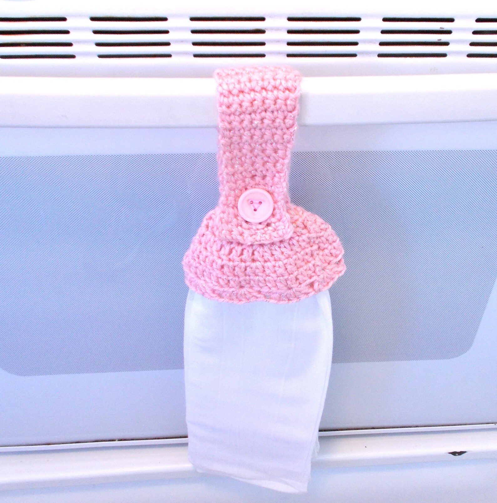 Crocheted Tea Towel Topper With Hidden Ring Sparkling Pink Etsy