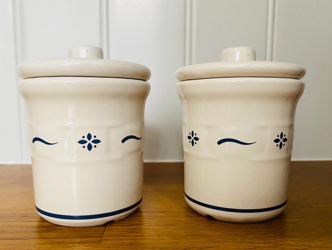 Vintage Longaberger Crock Set | Blue & White Condiment Dishes - Etsy