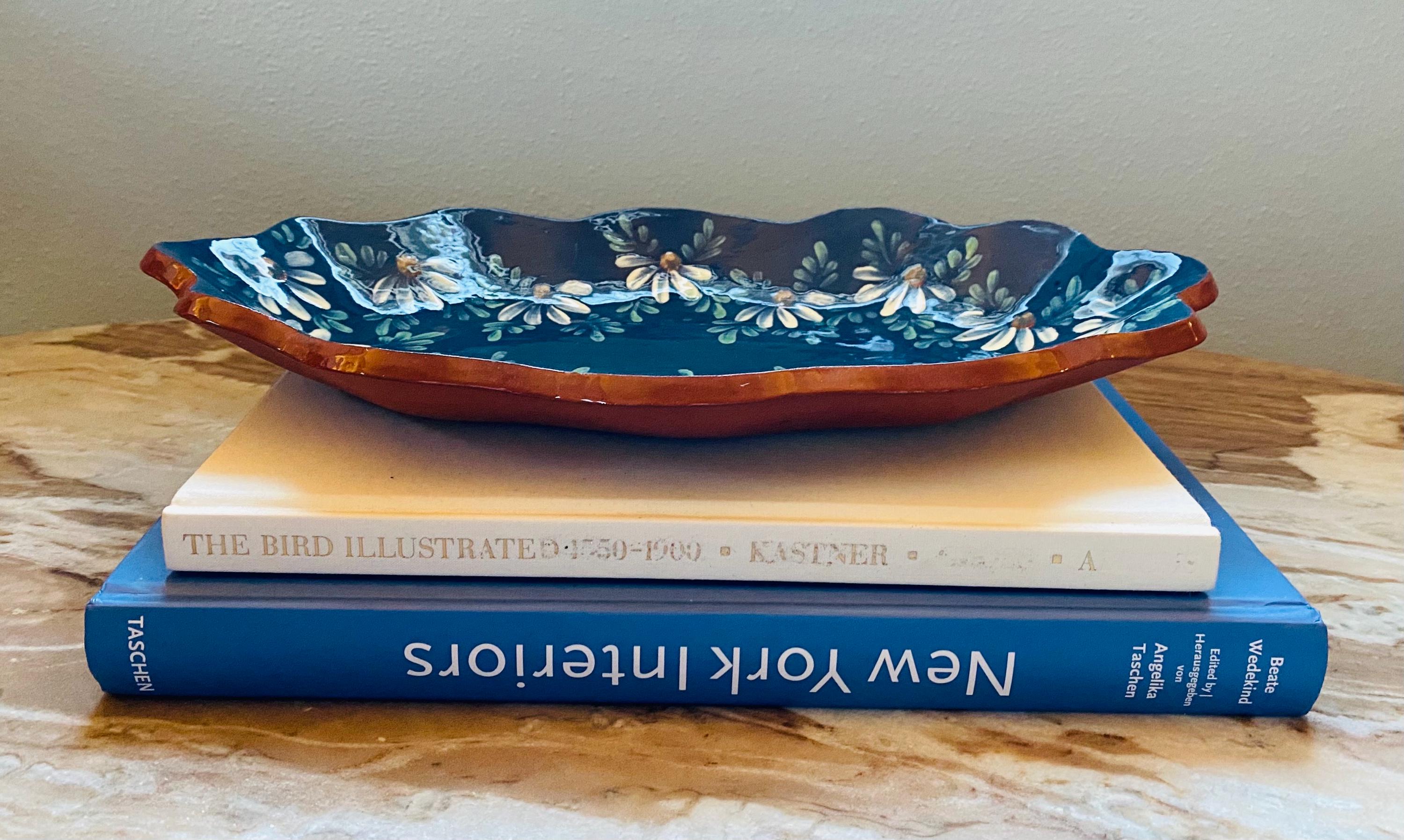 Blue Floral Eldreth Pottery Redware Handpainted Unique Tray Handmade ...