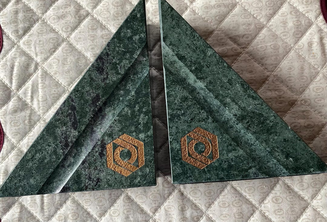 Vintage Green Granite Triangle Bookends, Heavy Shelf Decor, Set of 2 - Etsy