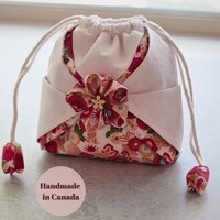 Drawstring Pouch With Pocket Divider | Japanese Fabric | Onigiri Rice ...