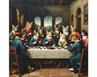 Canvas Gallery Wraps, cats at the Table: A Whimsical Take on Leonardo ...