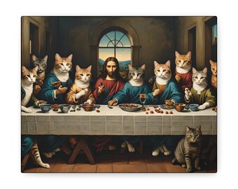 Canvas Gallery Wraps, cats at the Table: A Whimsical Take on Leonardo ...