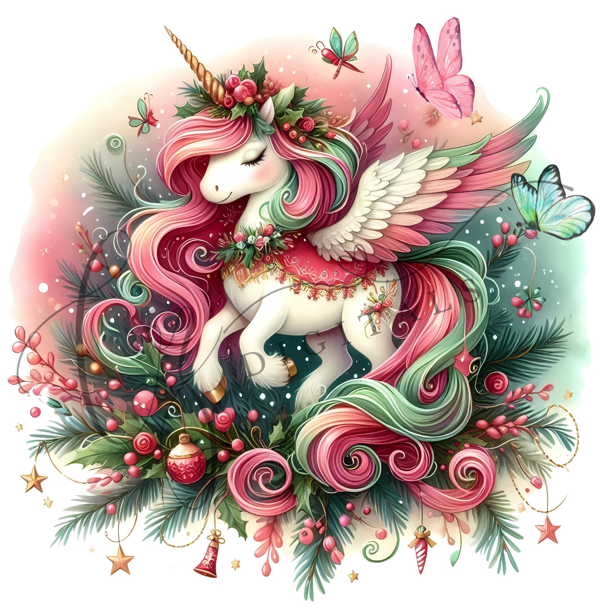 Watercolor Christmas Unicorn Clipart Bundle (PNG JPG Digital Download ...
