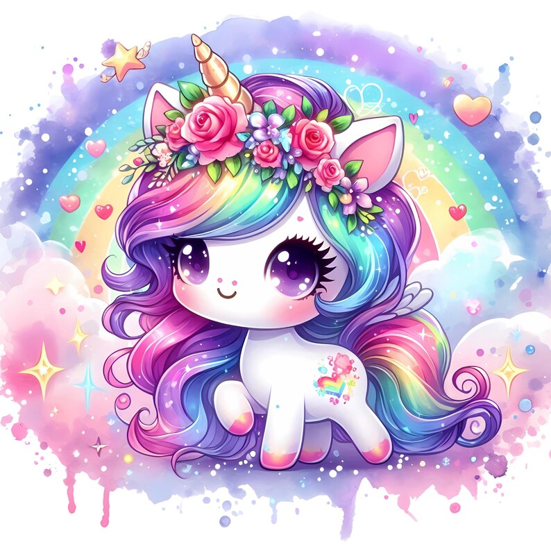 Watercolor Unicorn Clipart Bundle: Rainbow Unicorns, Nursery Art (PNG ...
