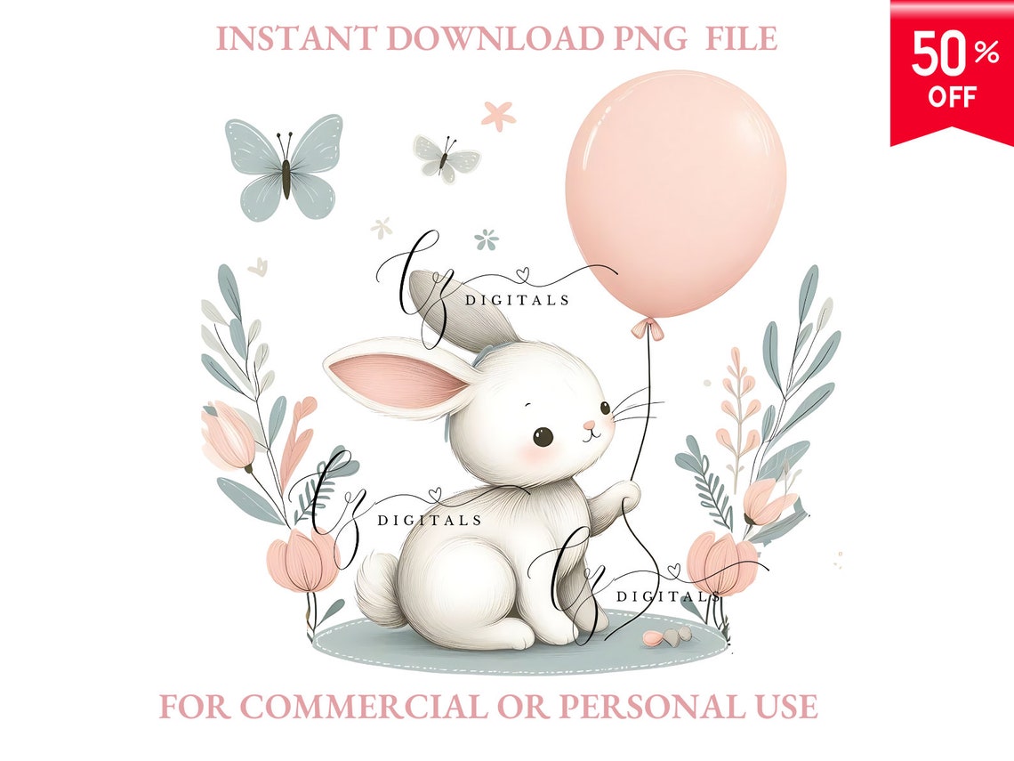Bunny, Cute Bunny Png, Cute Bunny Clipart, Bunny Nursery Decor, Bunny ...