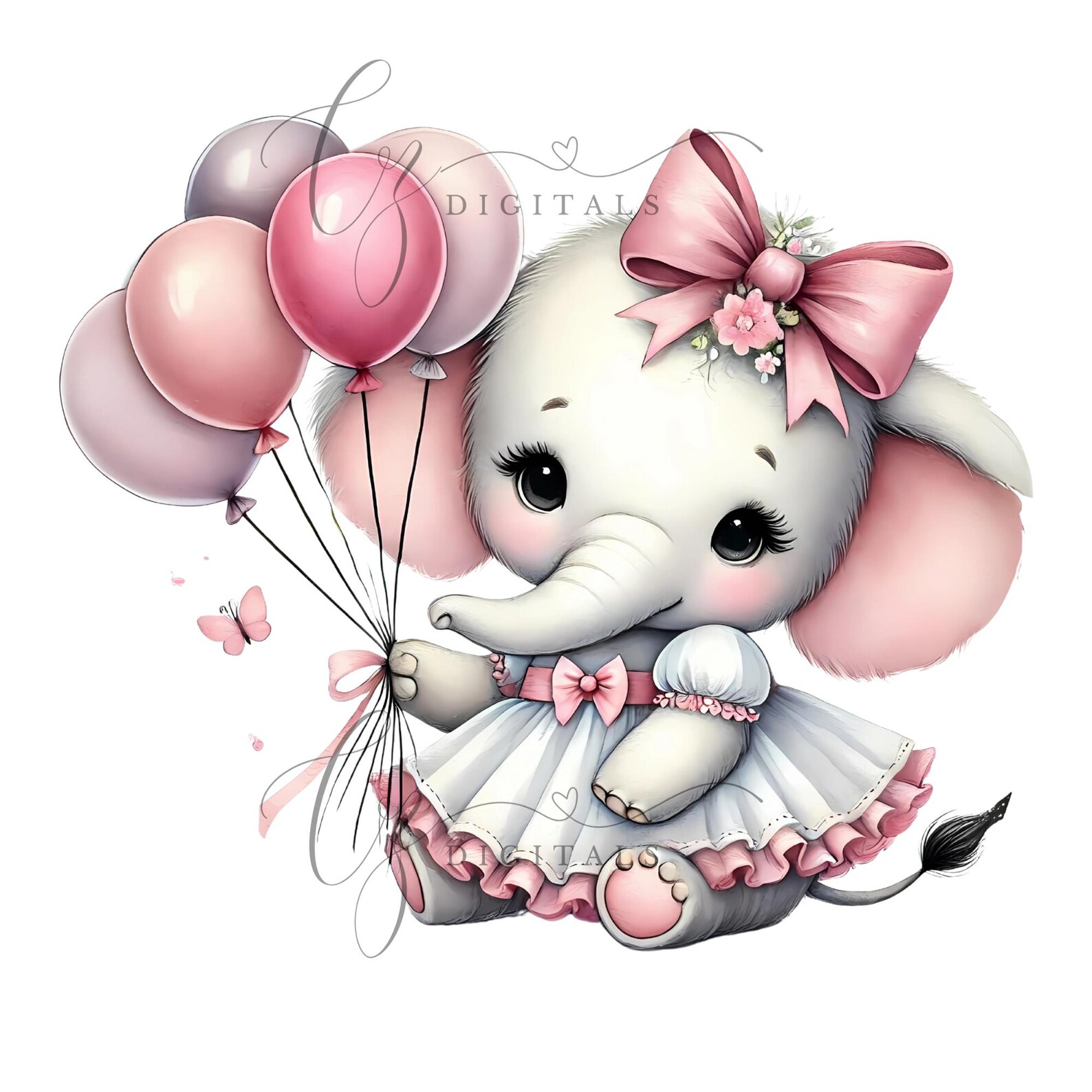 Baby Elephant PNG, Watercolor Elephant PNG, Baby Shower PNG, Girl ...