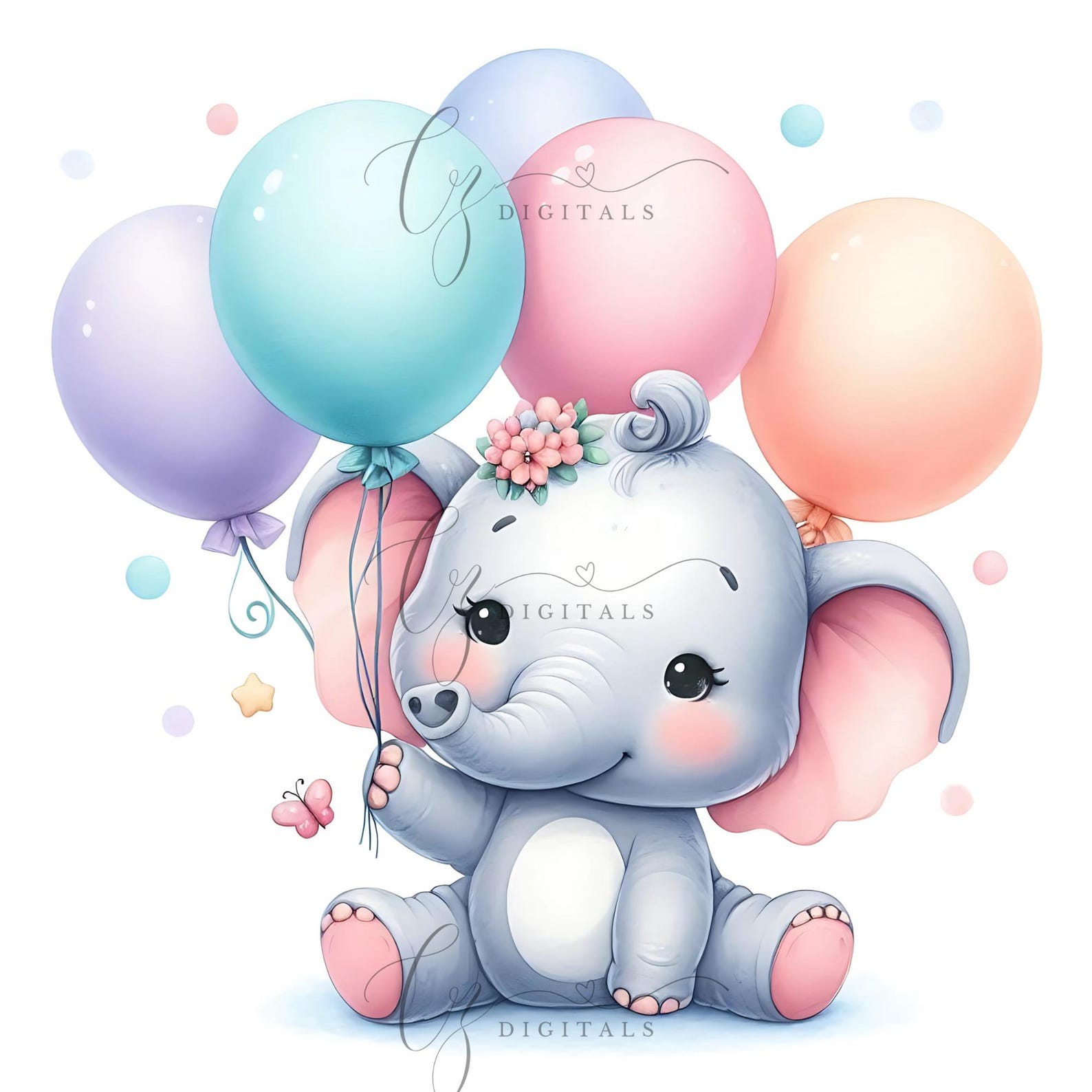 Watercolor Baby Elephant PNG Clipart: Nursery Art (digital Download) - Etsy