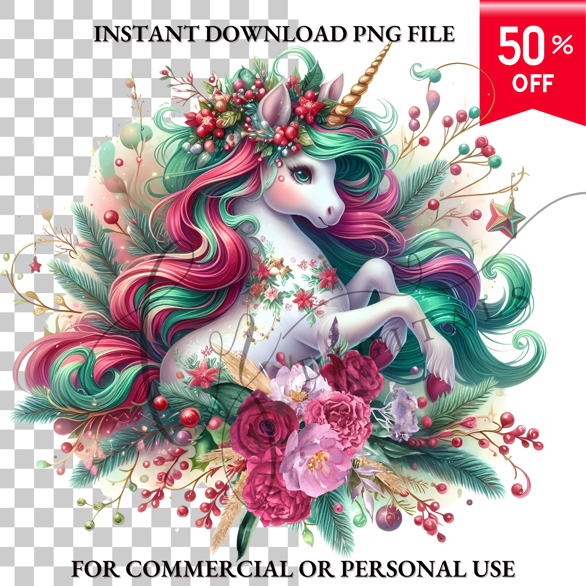 Watercolor Christmas Unicorn Clipart Bundle (PNG JPG Digital Download ...