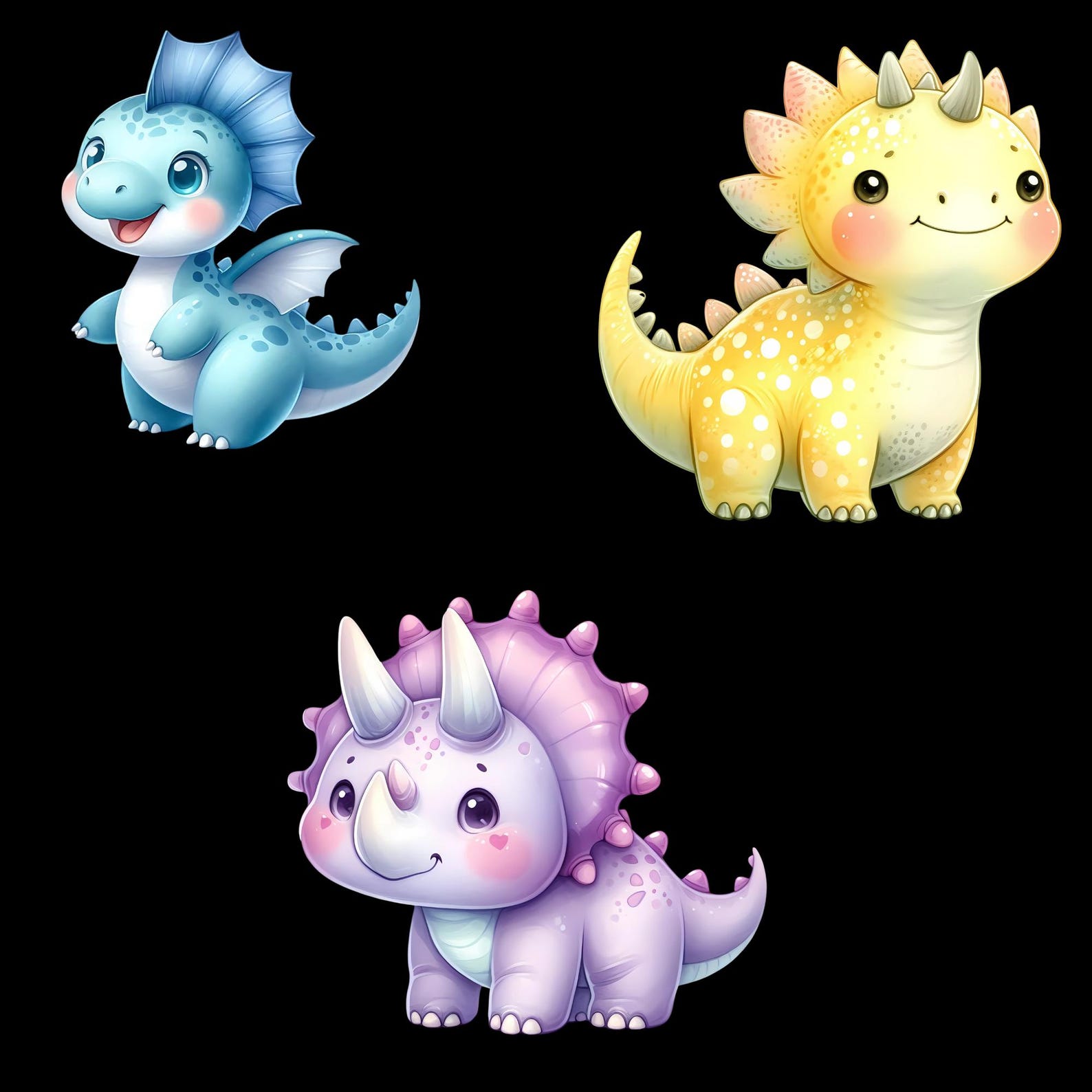 Watercolor Dinosaur Clipart: Baby Dino PNG Bundle, Nursery Art (digital ...