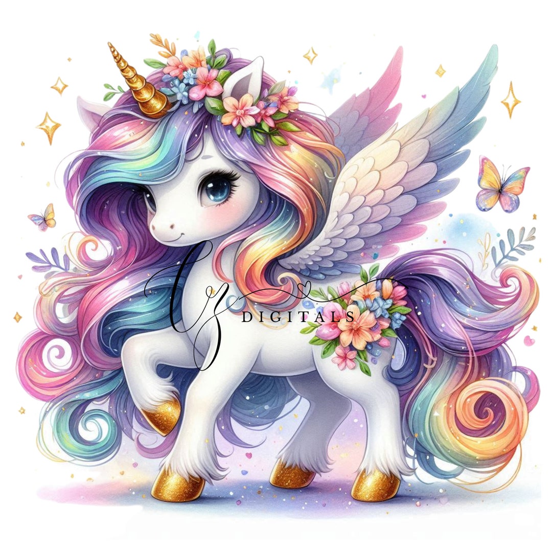 Watercolor Unicorn Clipart: Rainbow Unicorns, Nursery Art (digital ...