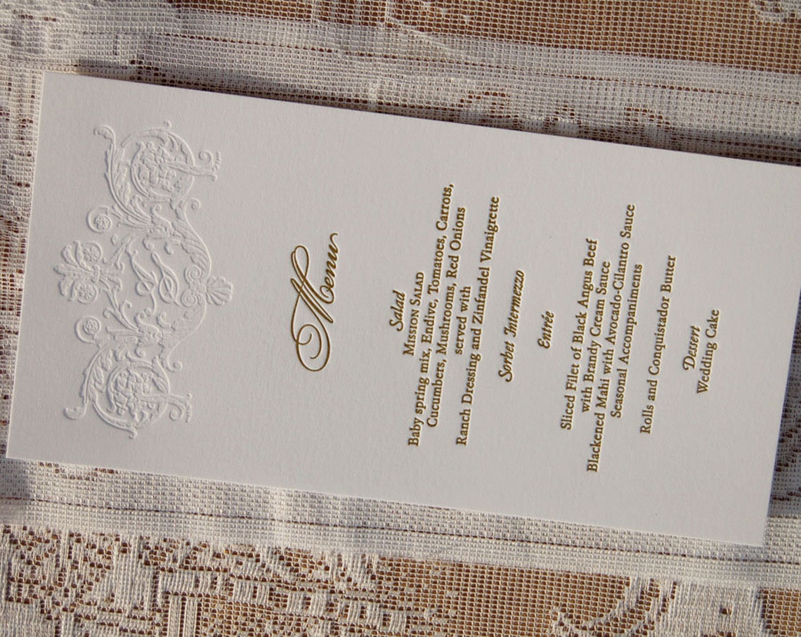 Letterpress Wedding Menu Letterpress Menu Custom Letterpress - Etsy