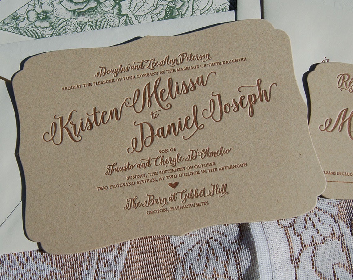 Letterpress Wedding Invitation Sample Wedding Invitation | Etsy