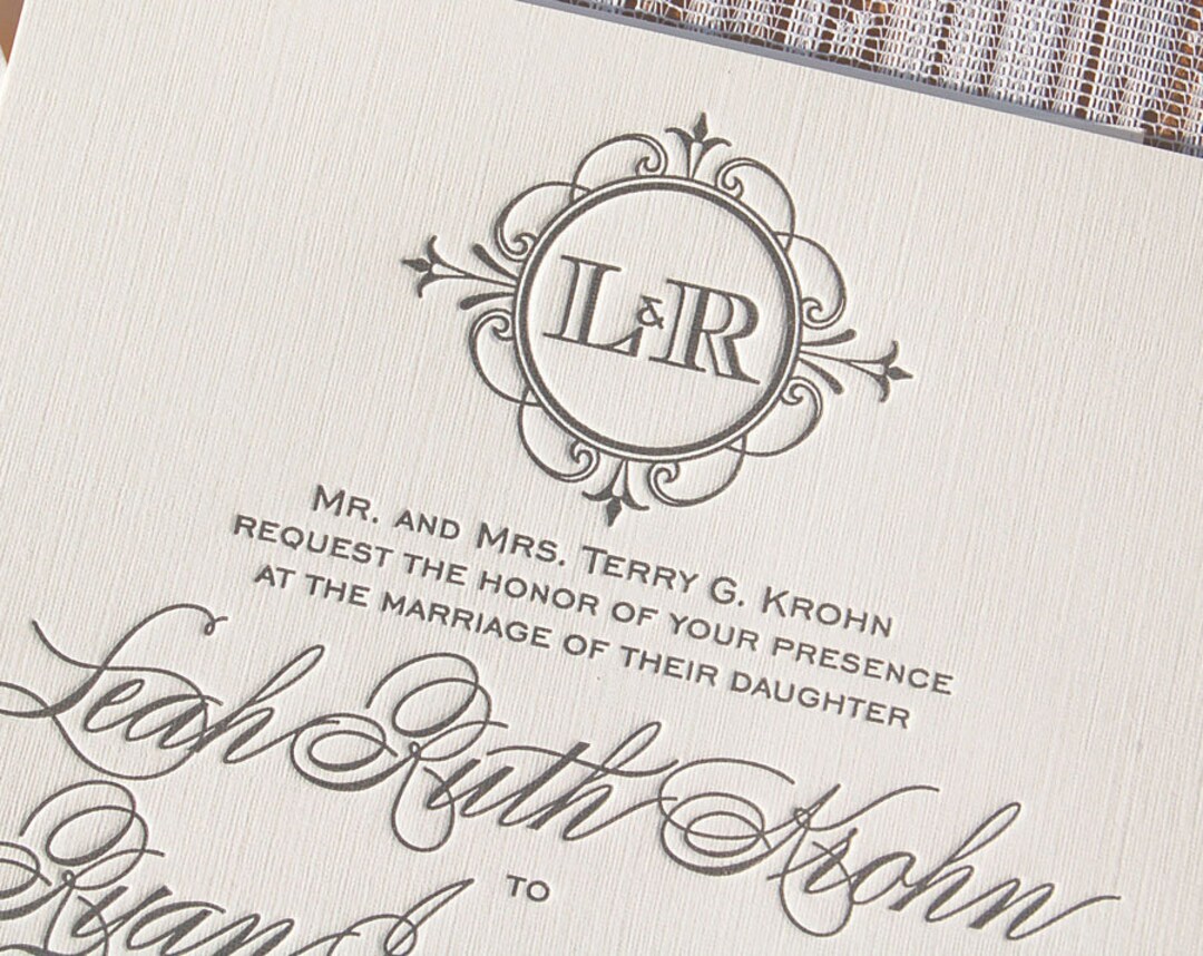 Letterpress Wedding Invitation Sample, Wedding Invitation, Monogram ...