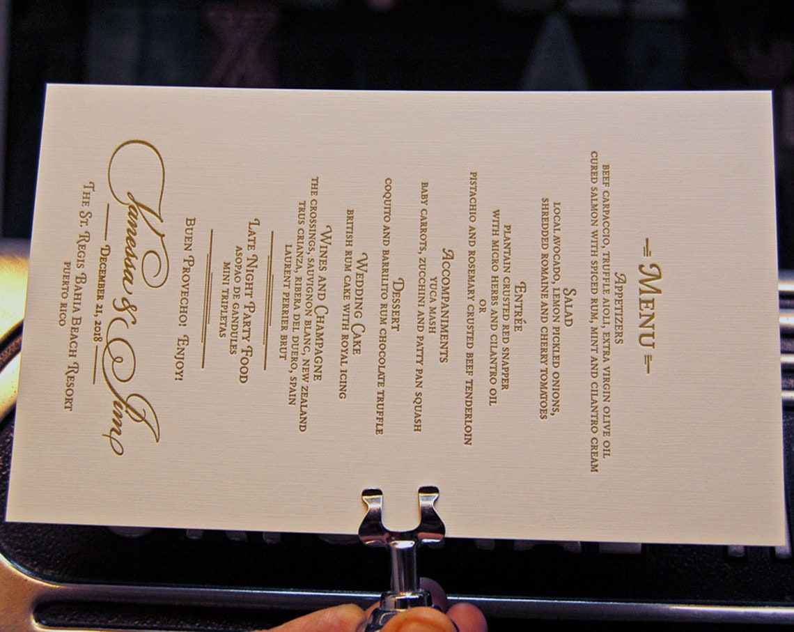 Letterpress Wedding Menu Letterpress Menu Custom Letterpress | Etsy