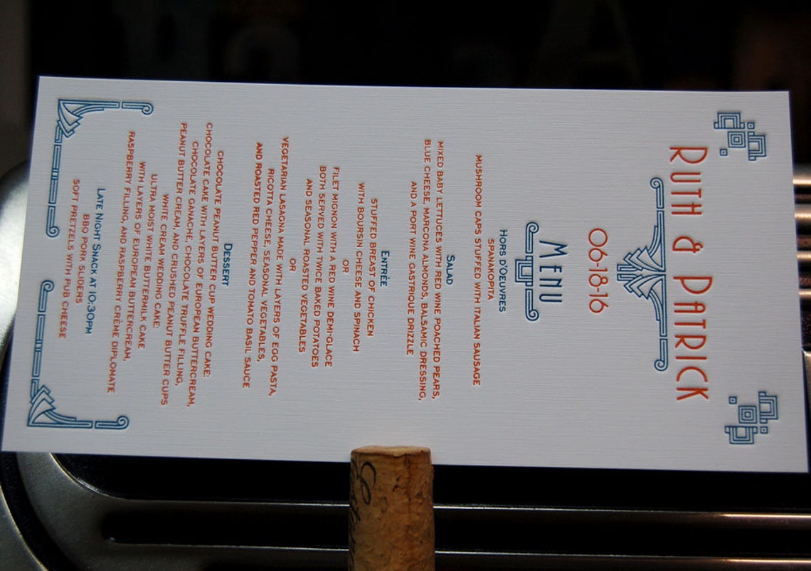 Letterpress Wedding Menu Letterpress Menu Custom Letterpress | Etsy