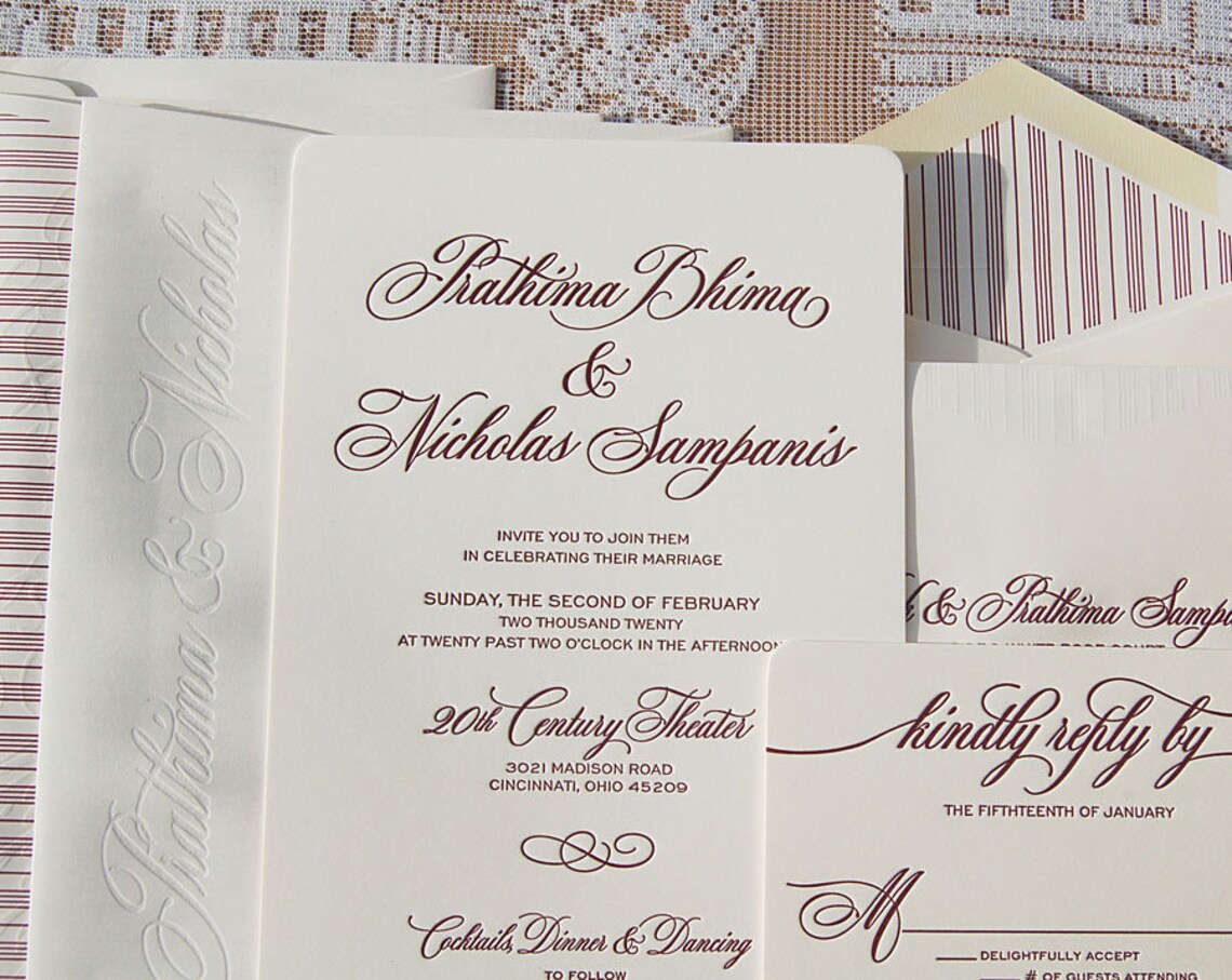 Letterpress Wedding Invitation Sample Wedding Invitation - Etsy