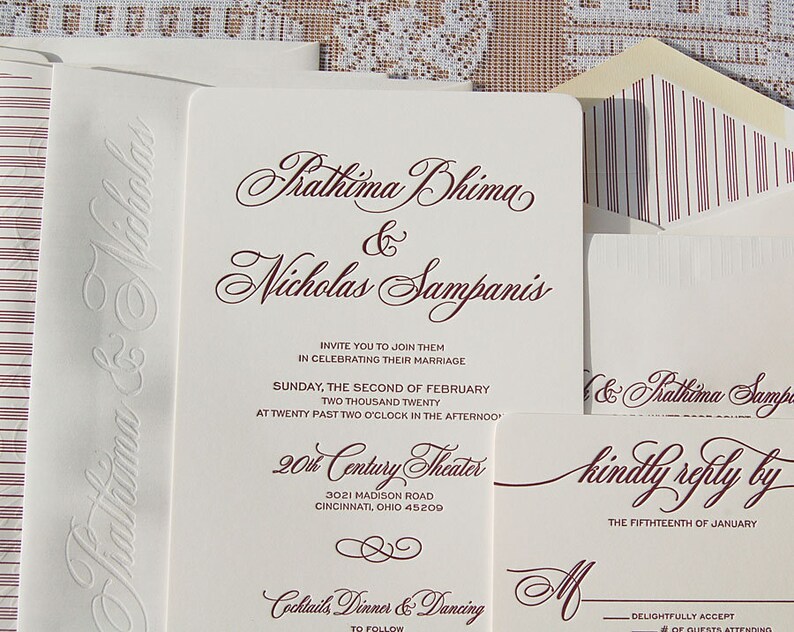 Letterpress Wedding Invitation Sample Wedding Invitation - Etsy