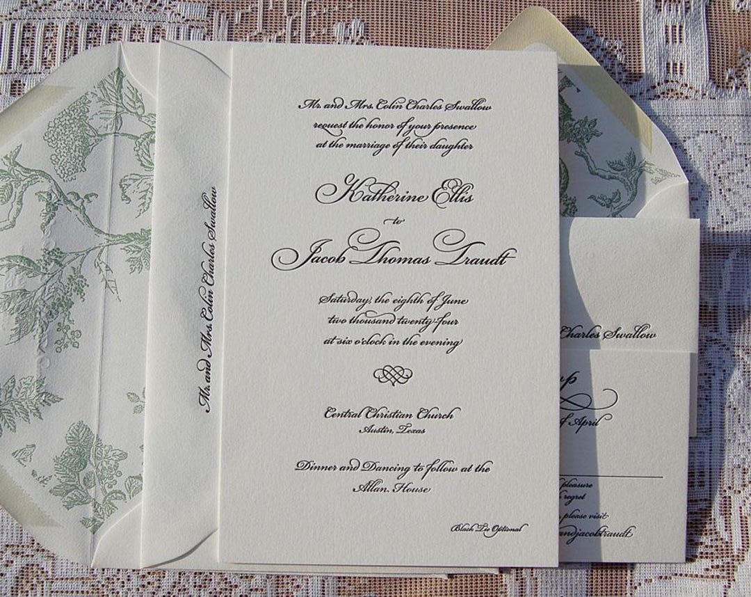 Large Letterpress Wedding Invitation DEPOSIT, Wedding Invitation ...