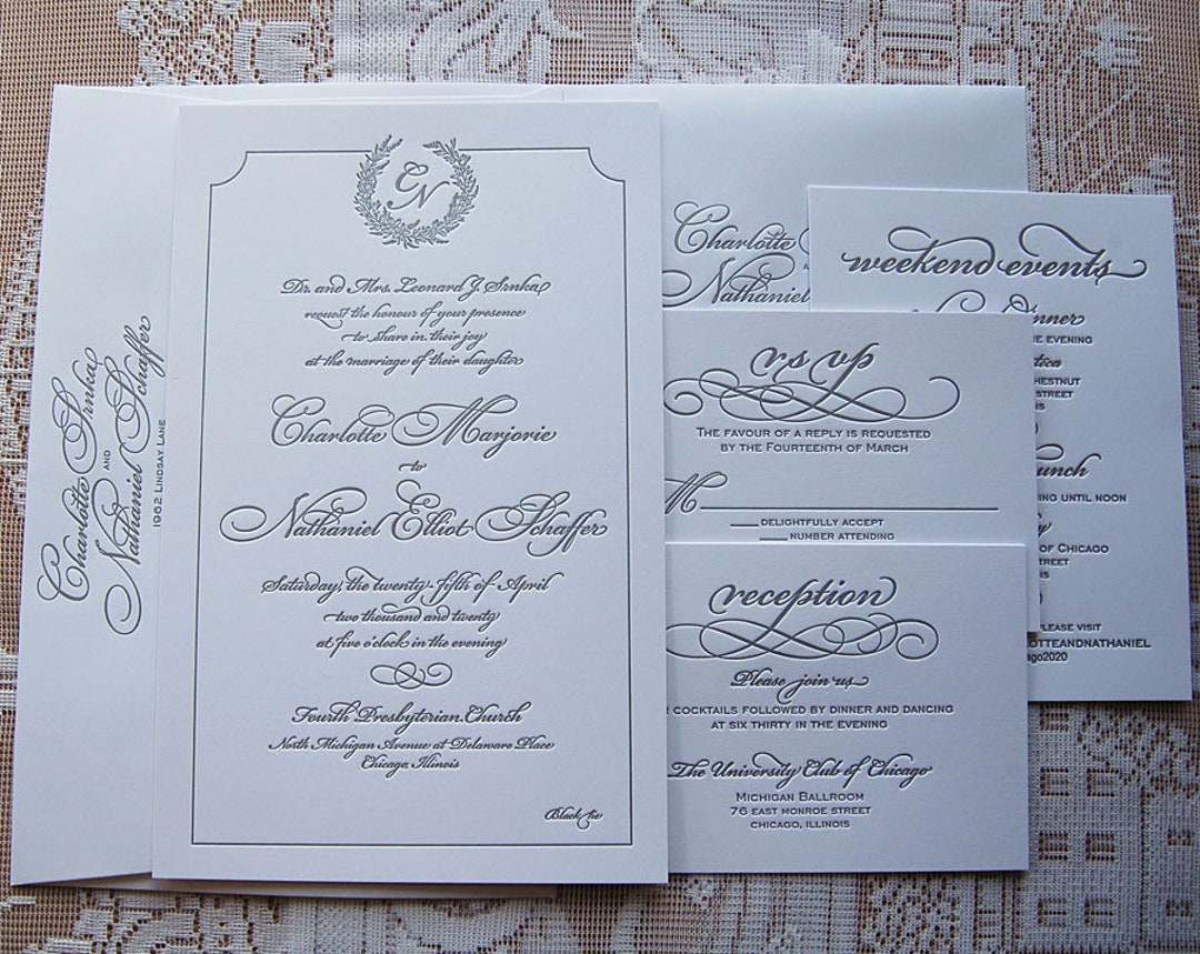 Large Letterpress Wedding Invitation DEPOSIT, Monogram Invitation ...